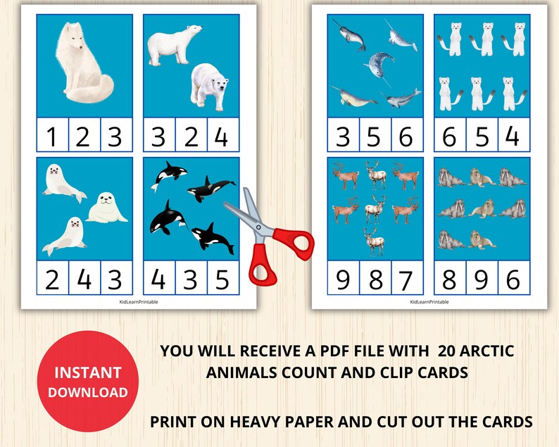 Arctic Animals Count and Clip Cards,polar Animals Cards,winter ...
