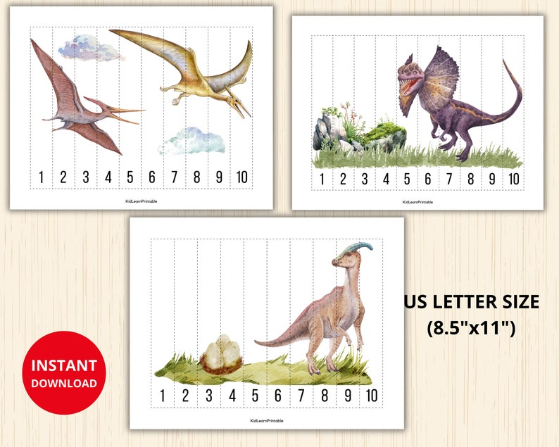 Dinosaur Puzzle Number,dinosaur Sequence Puzzles,montessori Preschool ...