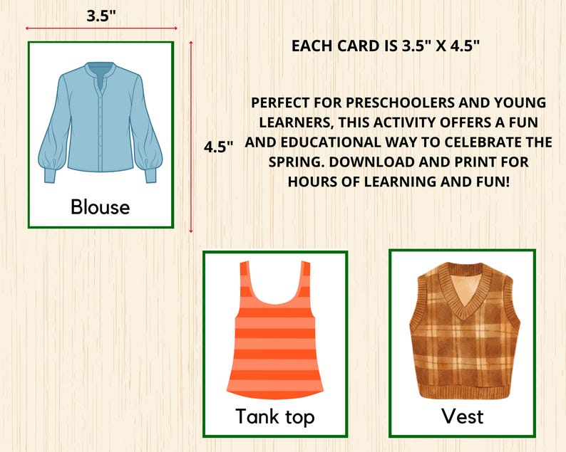 Spring Clothes Flashcards,montessori Clothes,clothing Vocabulary,spring ...