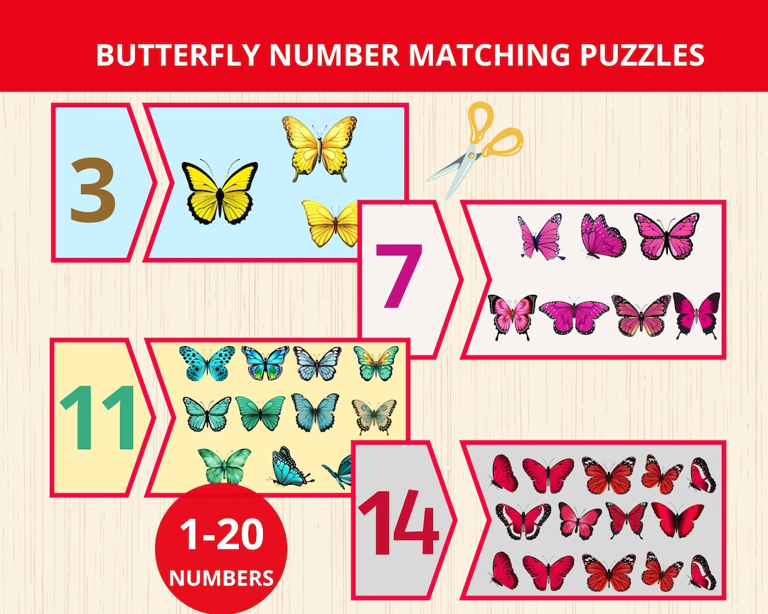 Butterfly Number Match,number Matching Puzzle,counting Activity Kids ...