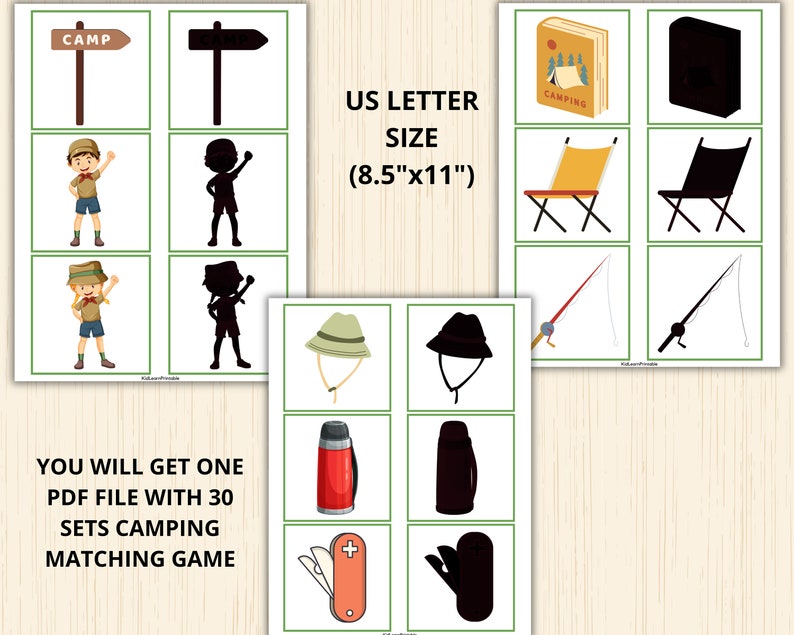 Camping Shadow Matching,camping Flashcards,camping Worksheet,preschool ...