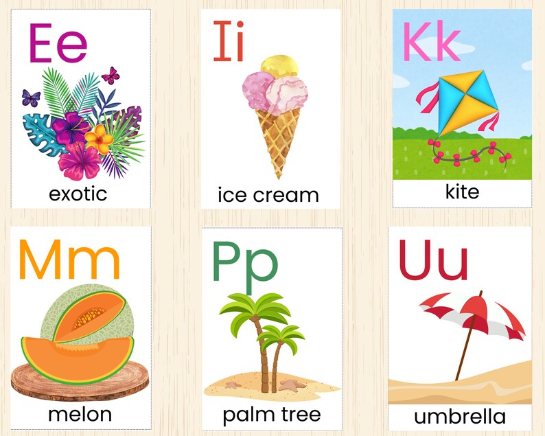 Summer Alphabet Cards,summer Flashcards,summer Montessori,educational ...