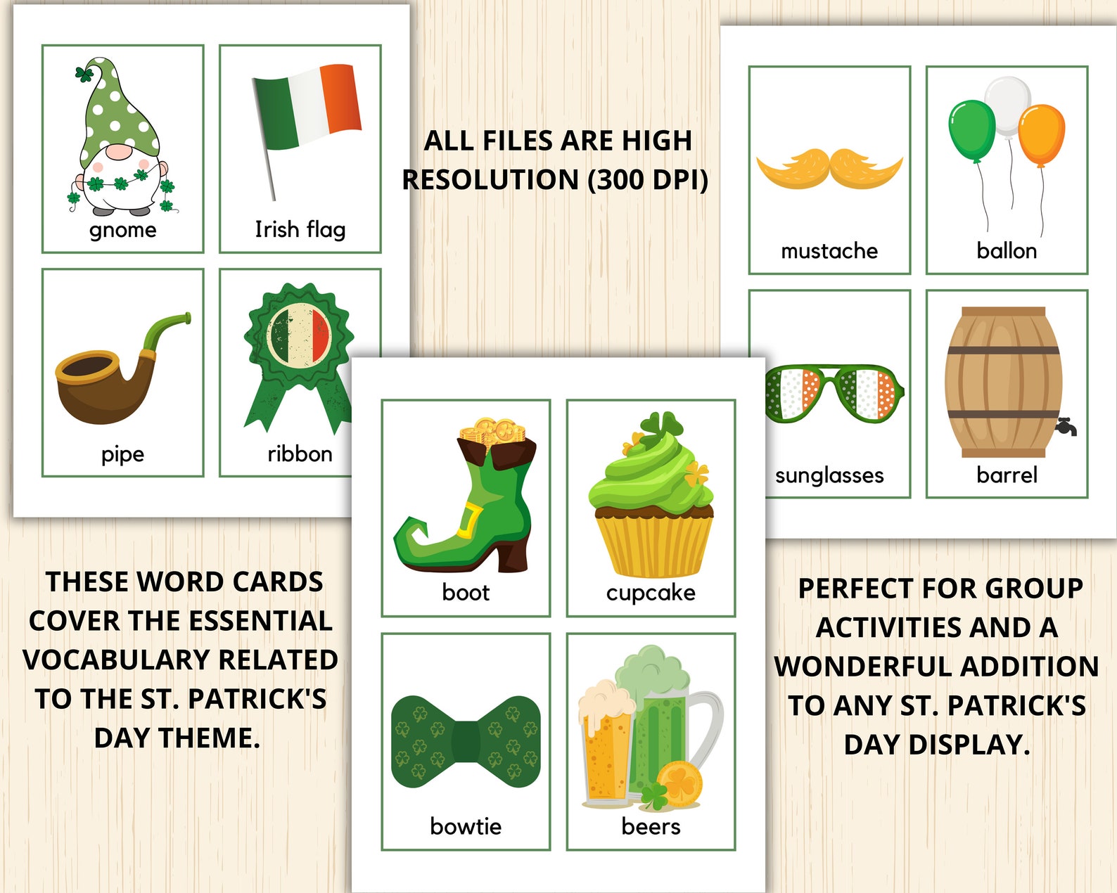 St. Patrick's Day Vocabulary, St Patricks Flash Card,st. Paddy's Day ...