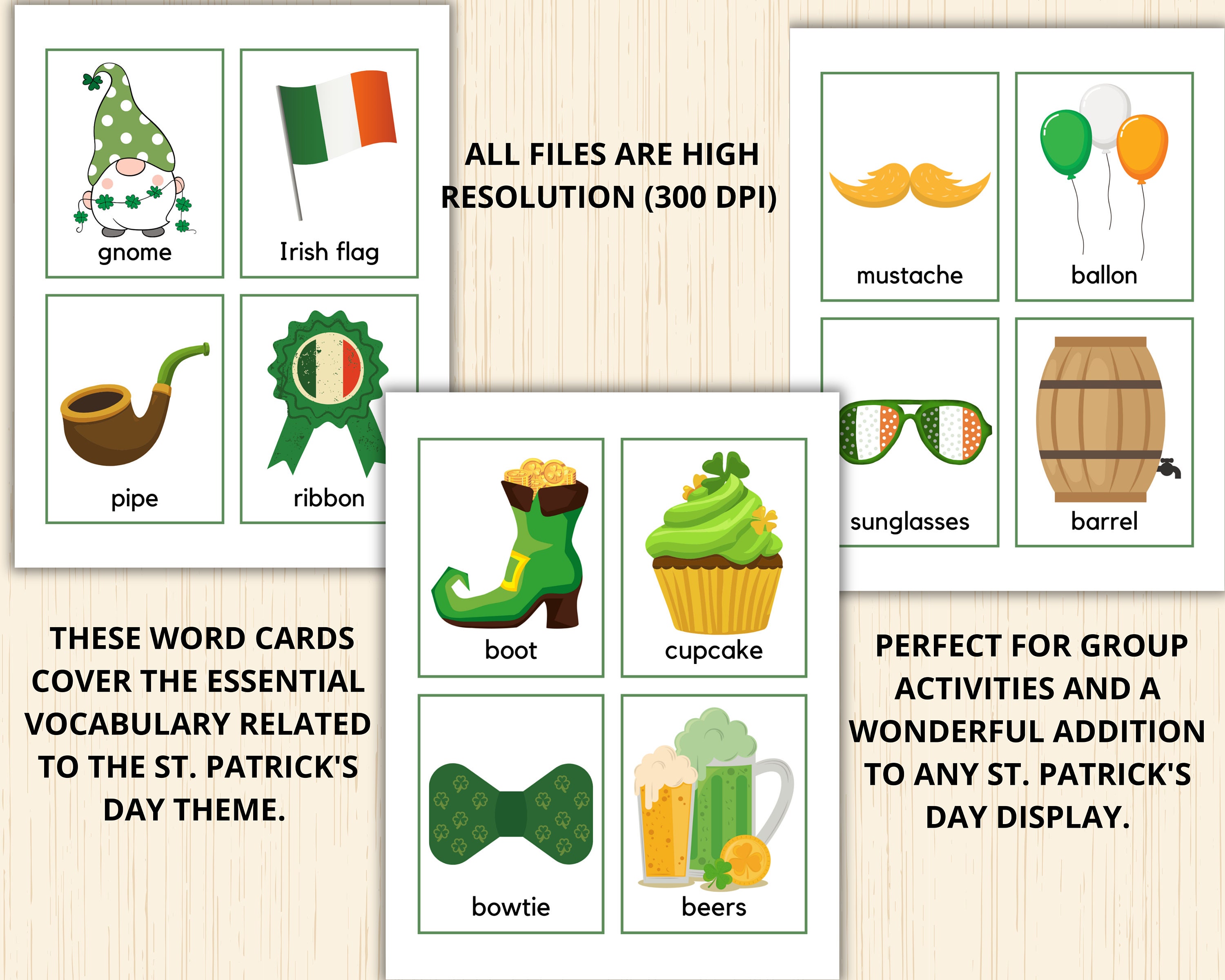 St. Patrick's Day Vocabulary, St Patricks Flash Card,st. Paddy's Day ...