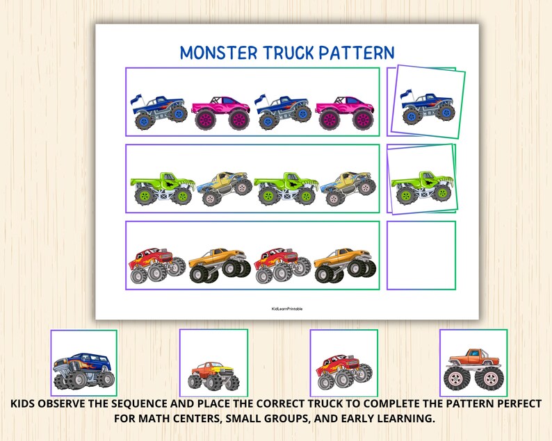 Monster Truck Patterns,what Comes Next Game,preschool Pattern Activity ...
