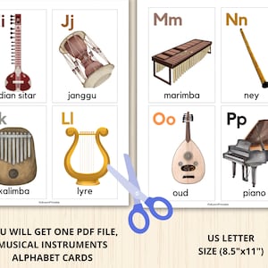 Musical Instruments Alphabet Cards,music Instruments Flashcards,music ...