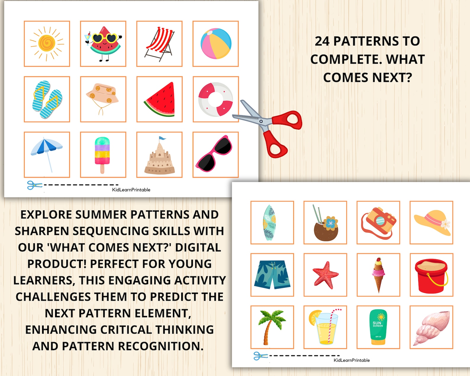 Summer Patterns, Summer Activity,cut and Paste Patterns,preschool ...