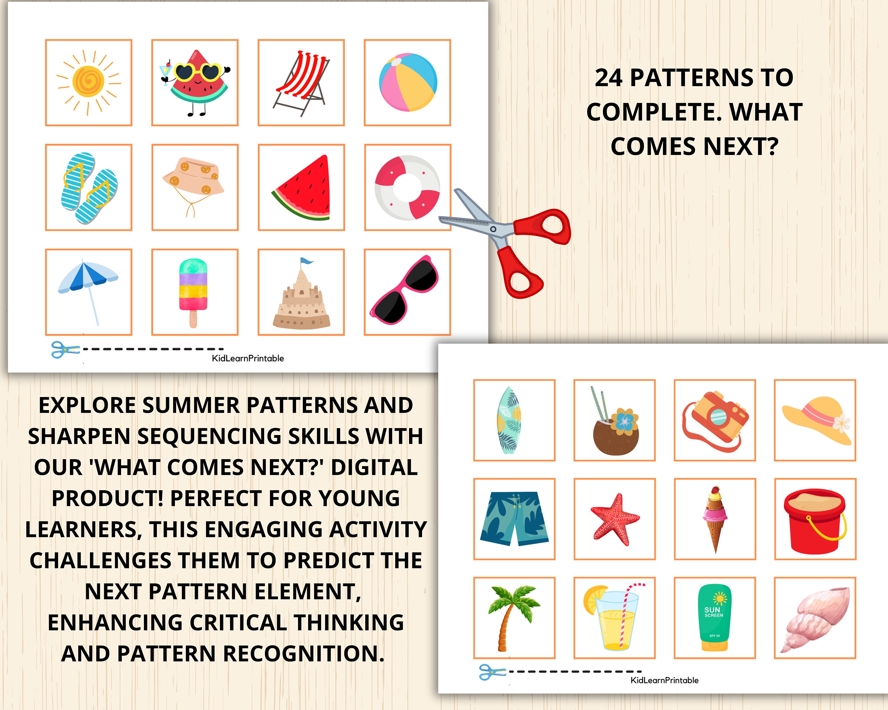 Summer Patterns, Summer Activity,cut and Paste Patterns,preschool ...