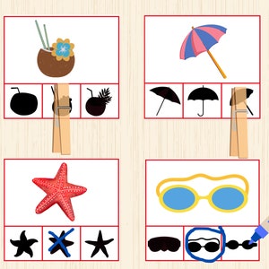 Summer Shadow Clip Cards,silhouette Matching,toddler Summer Matching ...