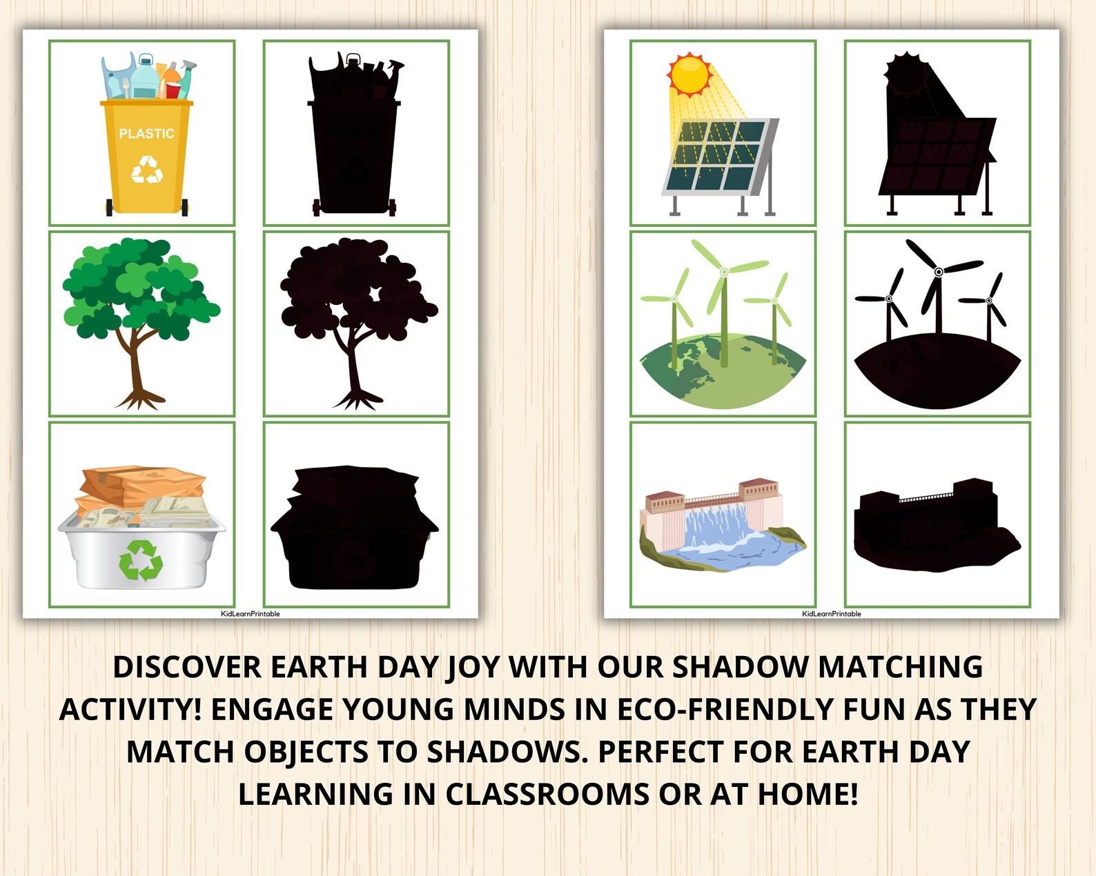 Earth Day Shadow Matching Cards, Earth Day Flashcards,environmental ...