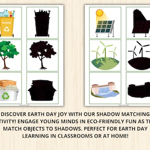 Earth Day Shadow Matching Cards, Earth Day Flashcards,environmental ...