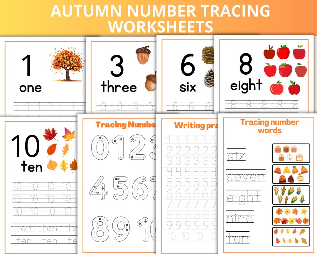 Fall Number Tracing Worksheets,numbers Writing Practice,traceable ...