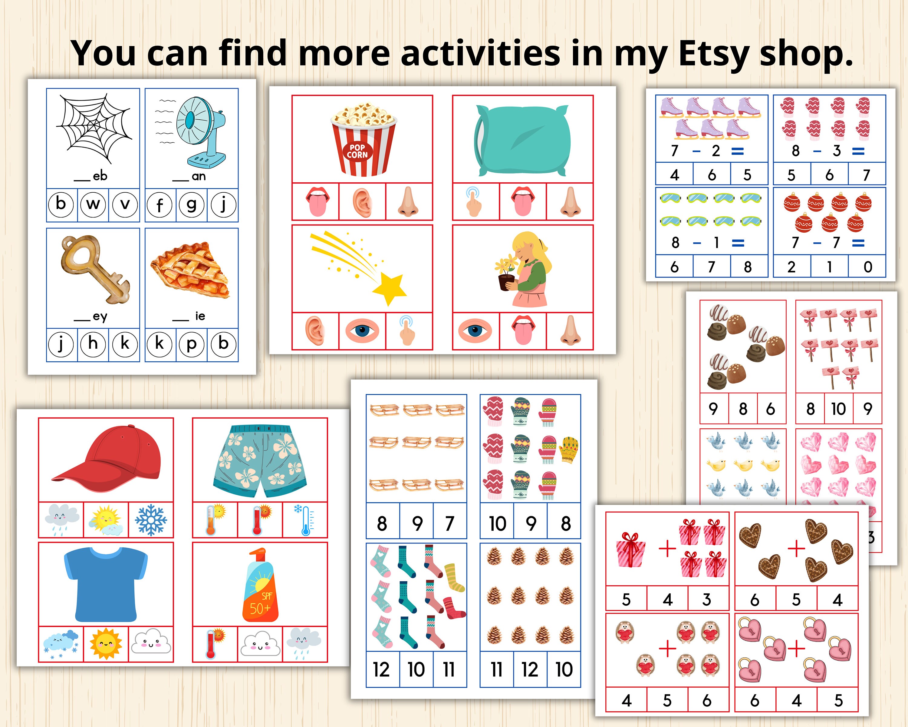 Valentine Count and Clip Cards,valentine's Day, Preschool Activity ...
