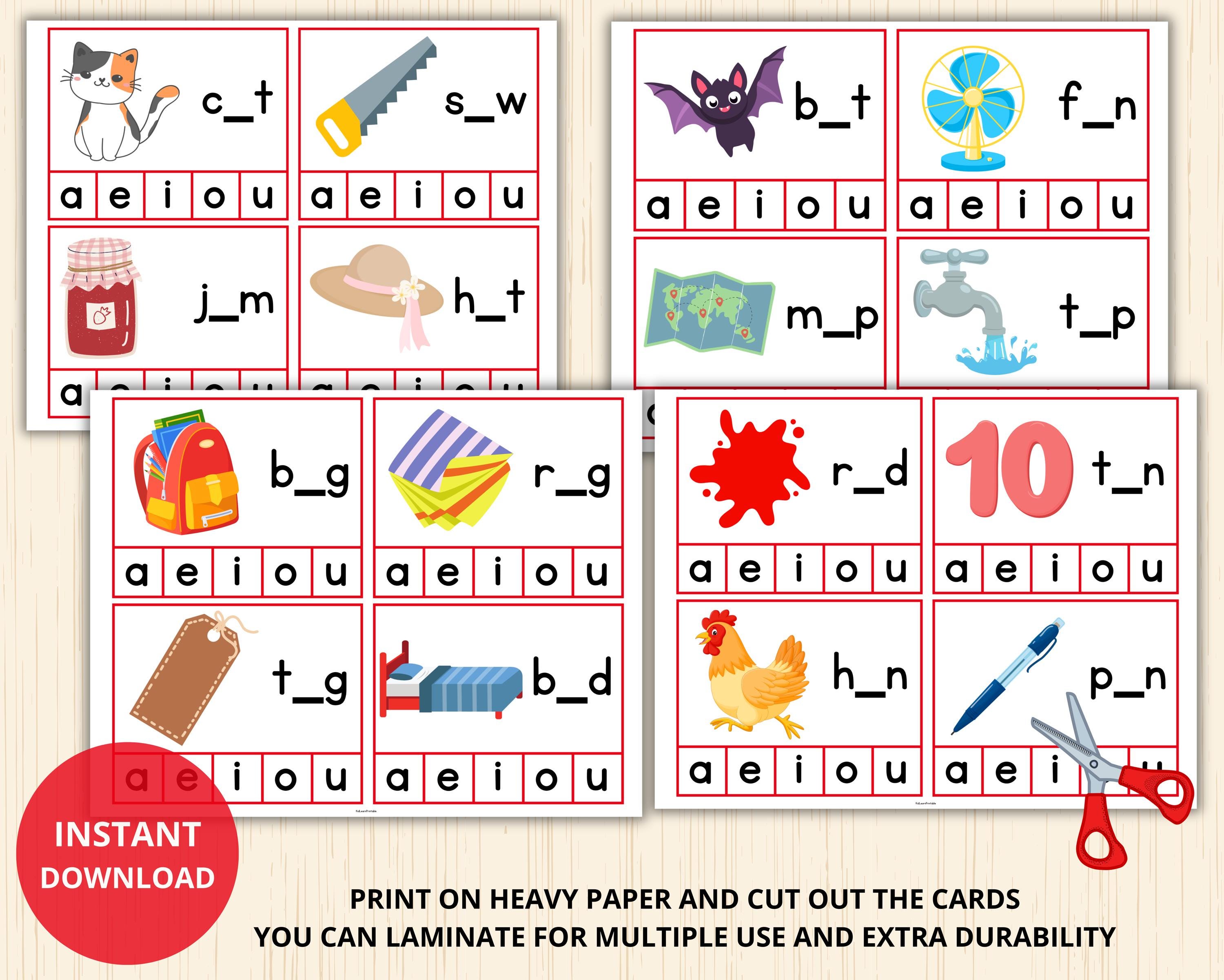 CVC Words Missing Vowel Clip Cards,cvc Vowel Sound Clip Cards ...