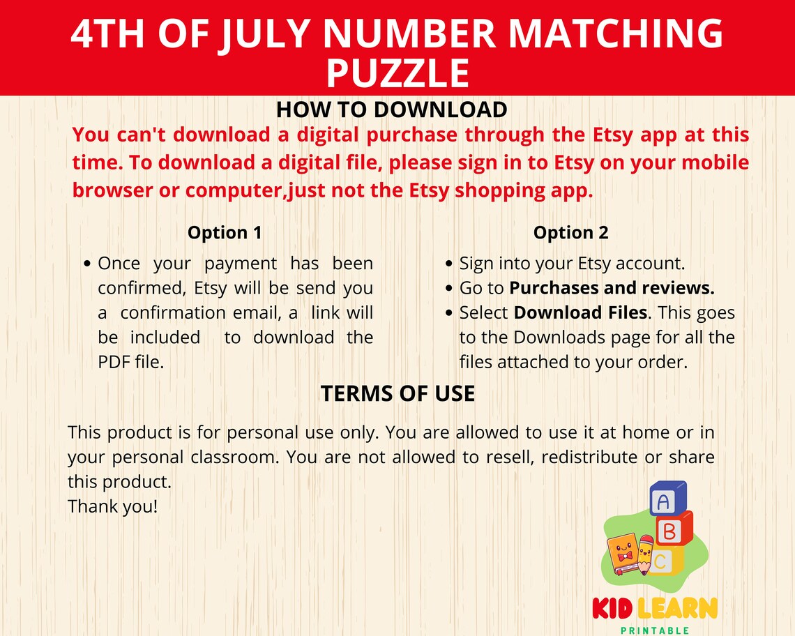 4th of July Number Matching,4th of July Puzzle,counting Activity,number ...