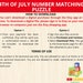 4th of July Number Matching,4th of July Puzzle,counting Activity,number ...