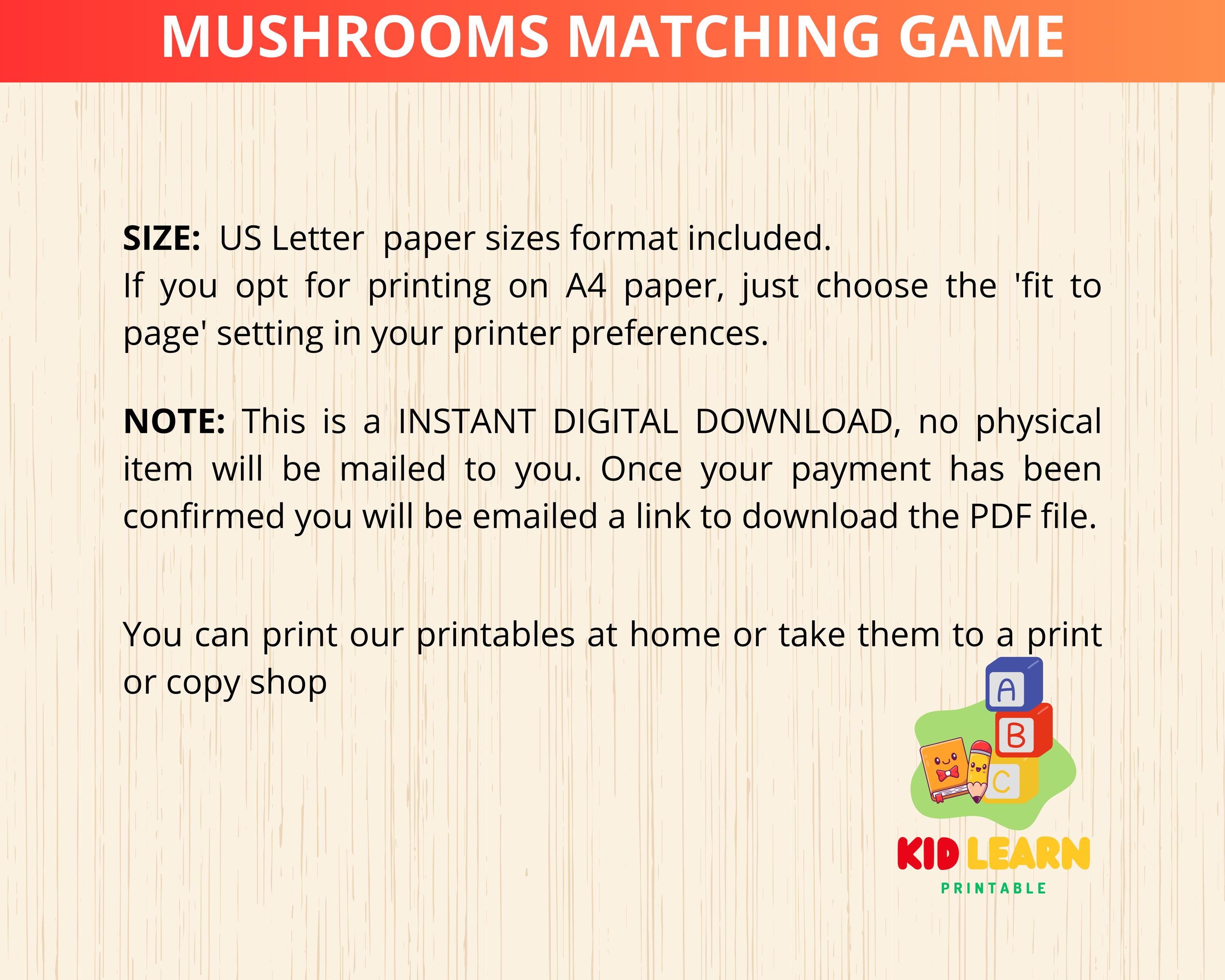 Fall Matching Mushroom Activity,symmetry Puzzle,2 Piece Puzzle,autumn ...