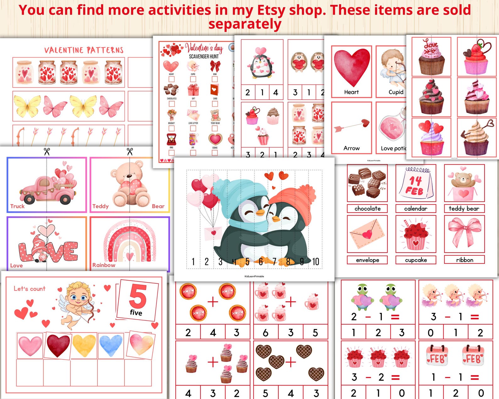 Heart Matching Game,valentine's Day Matching Activity,two Pieces Puzzle ...