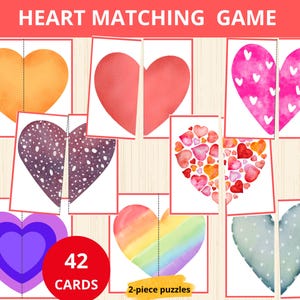 Heart Matching Game,valentine's Day Matching Activity,two Pieces Puzzle ...