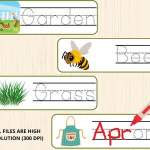 Gardening Tracing Strips,garden Word Tracing Cards,nature Montessori ...