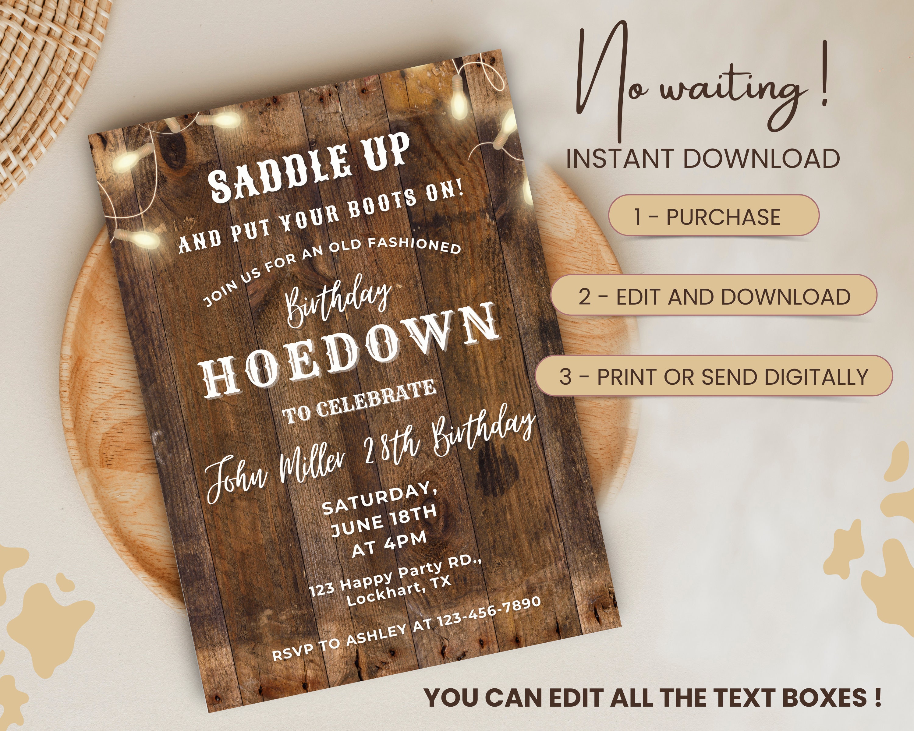 Editable Western Hoedown Birthday Party Invitation cowboy Digital ...