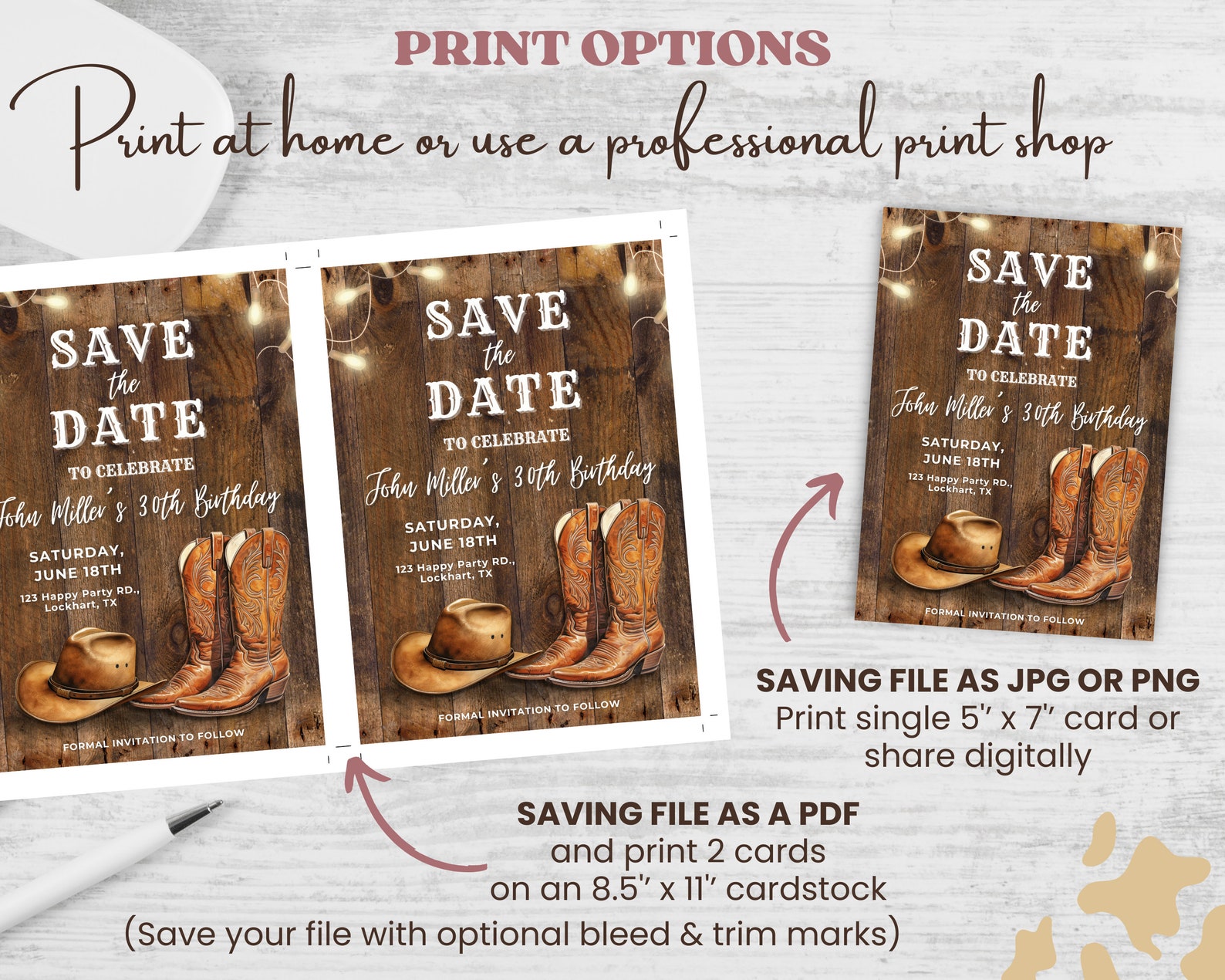 Editable Western Save the Date Birthday Party Invitation Cowboy Digital ...
