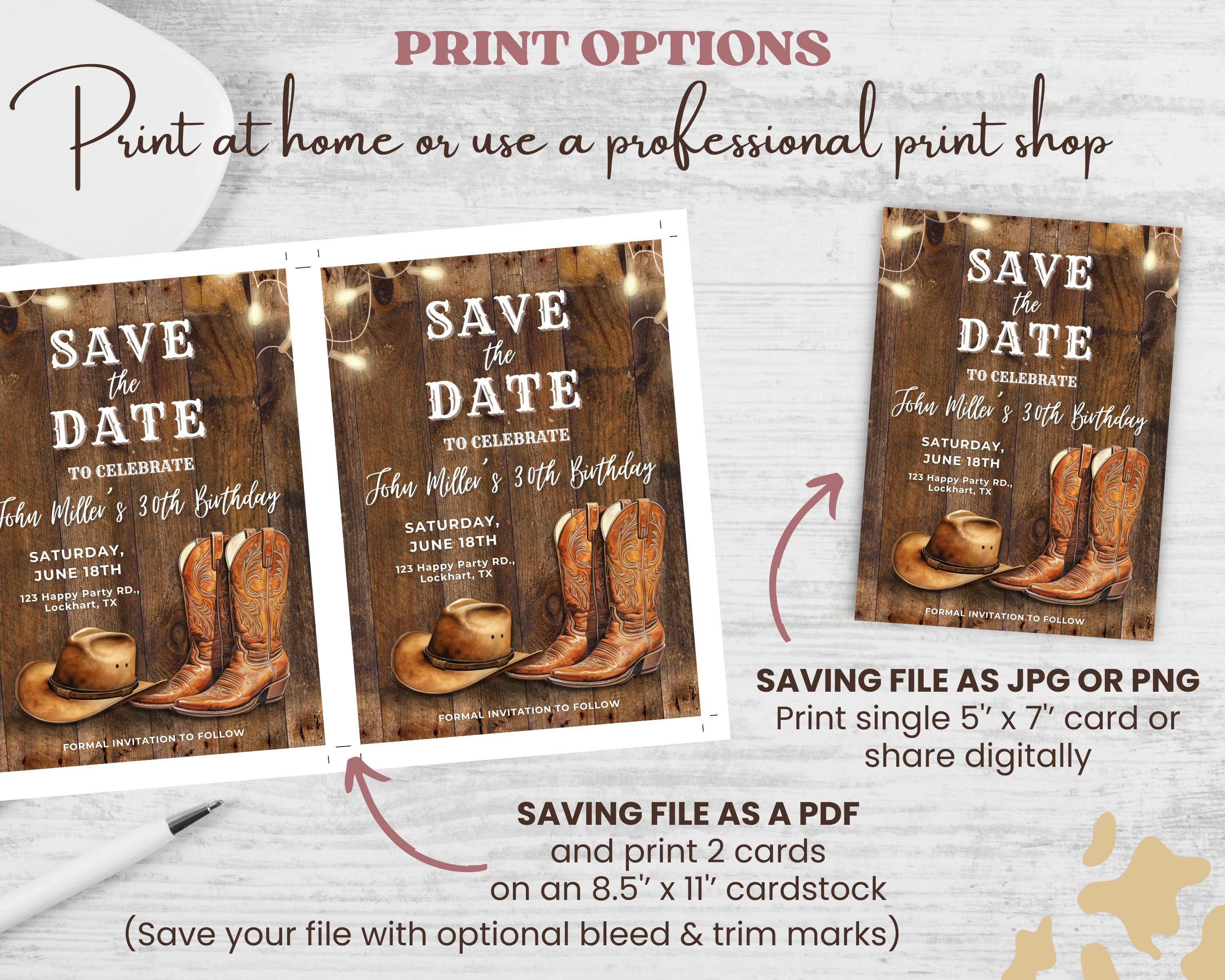 Editable Western Save the Date Birthday Party Invitation Cowboy Digital ...