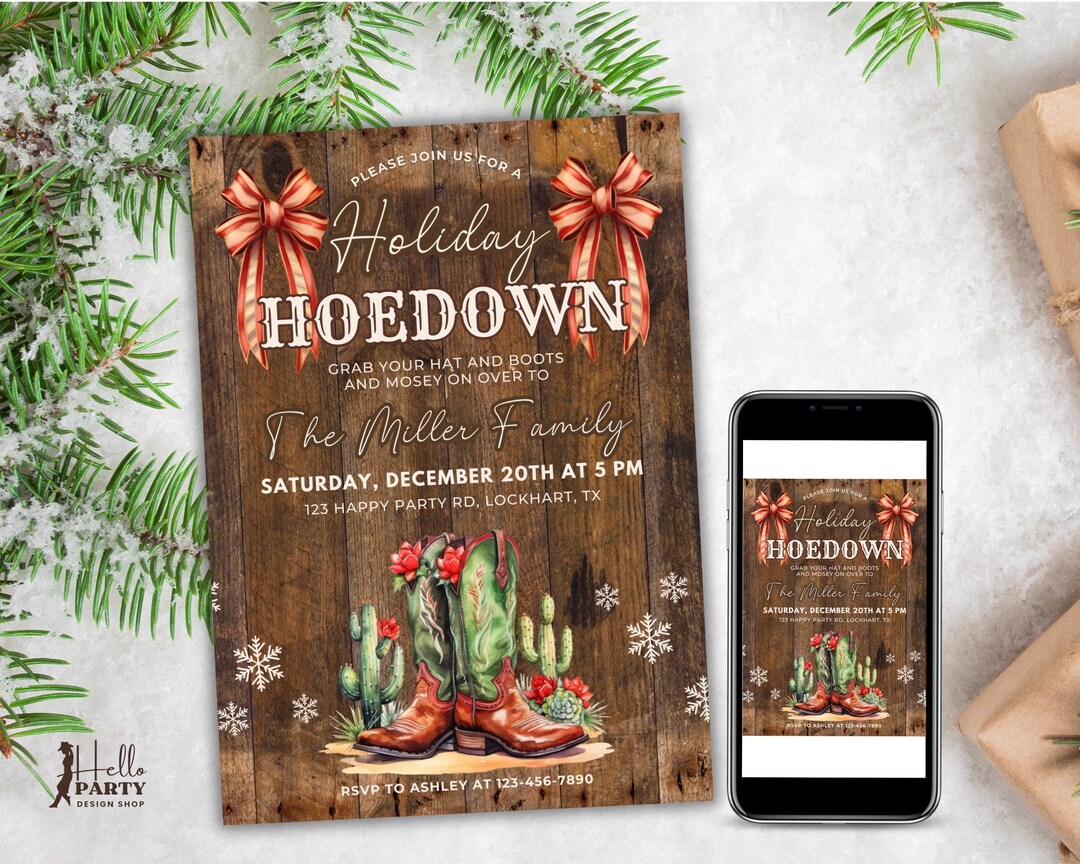 Editable Christmas Hoedown Invitation, Holiday Hoedown Invite, Cowboy ...