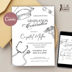 Editable Minimalist Nursing Graduation Party Invitation - Nurse ...