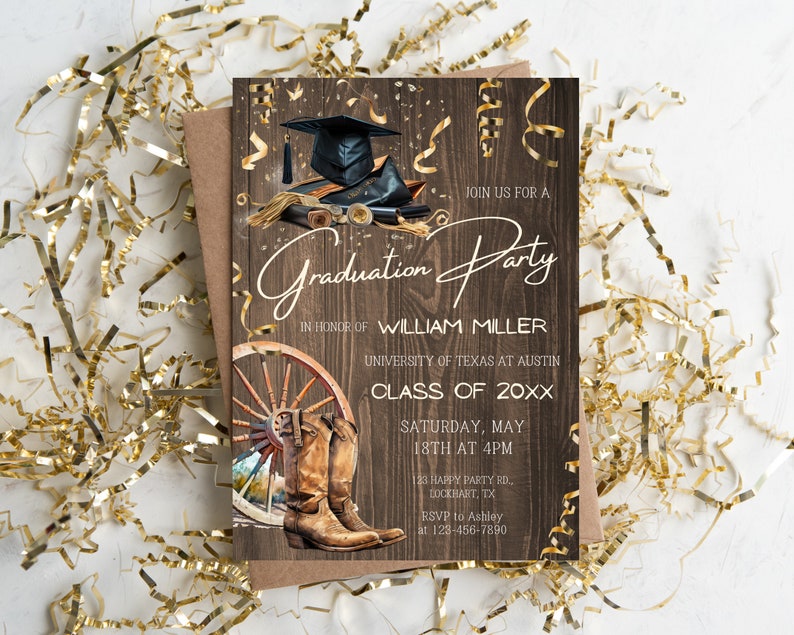 Editable Western Graduation Party Invitation Digital Invite Rustic ...