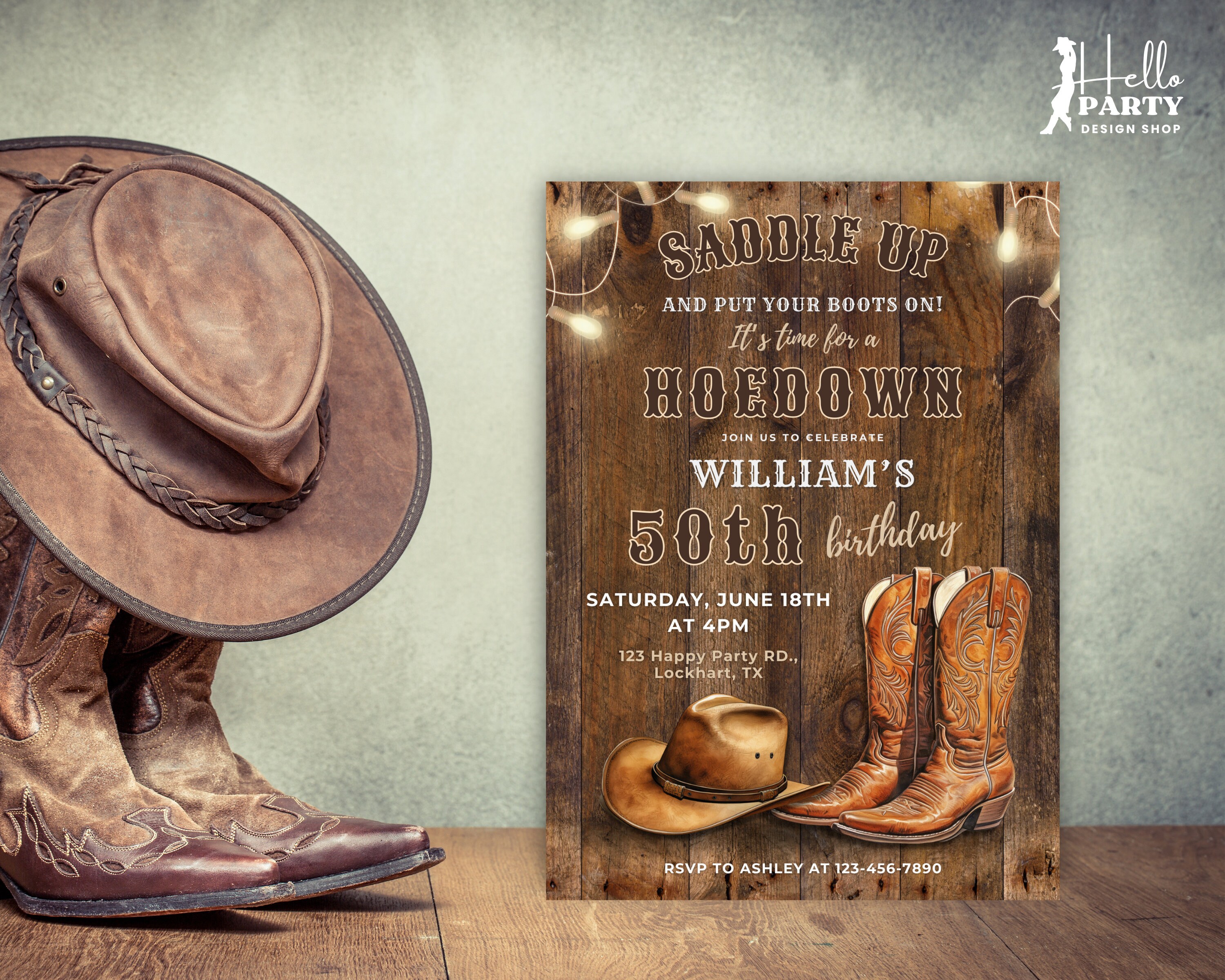 Editable Western Hoedown 50th Birthday Party Invitation - Cowboy ...