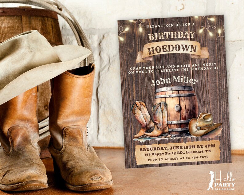 Editable Hoedown Birthday Party Invitation - Western Cowboy Digital ...