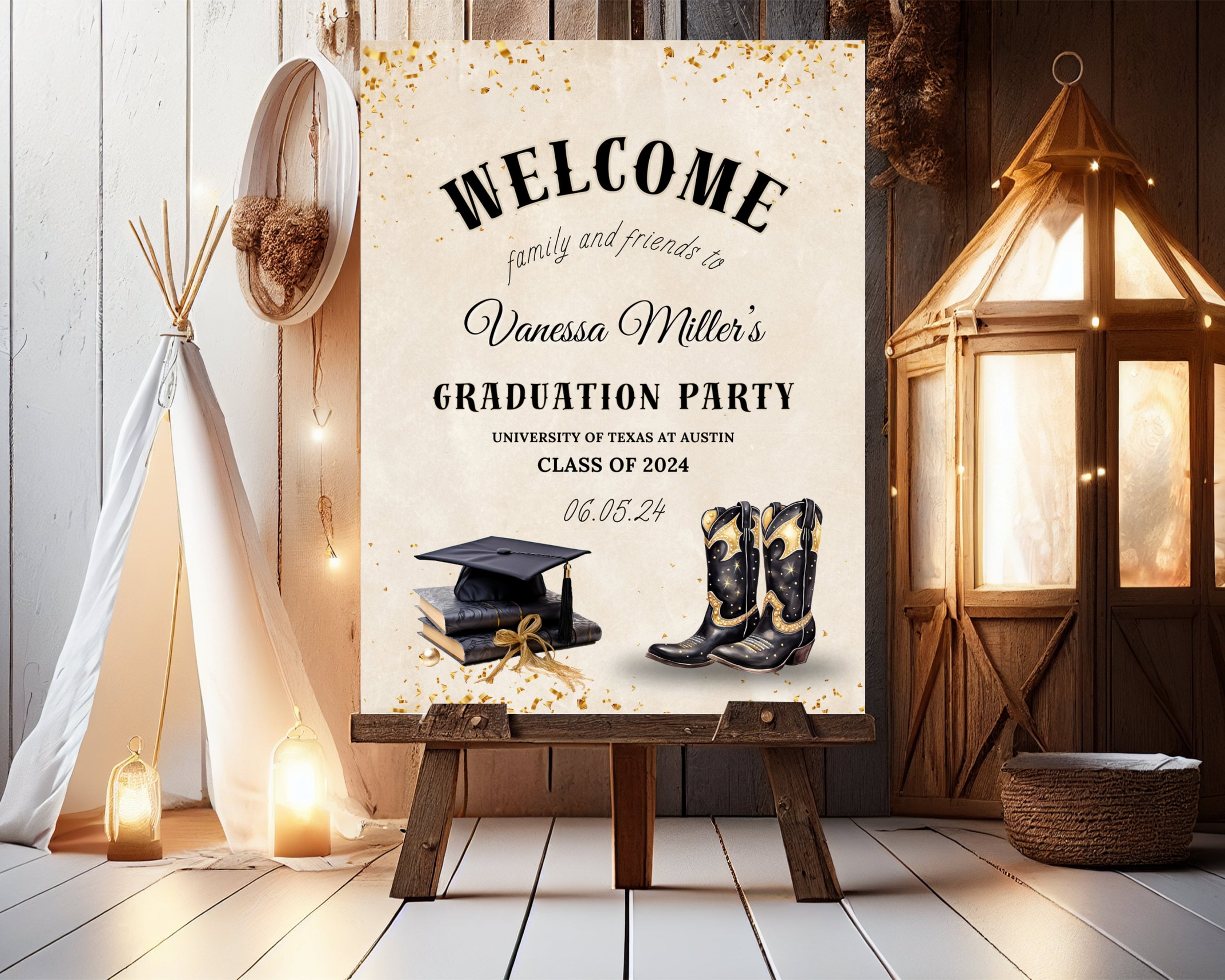 Western Graduation Party Welcome Sign Digital Rustic Poster College ...