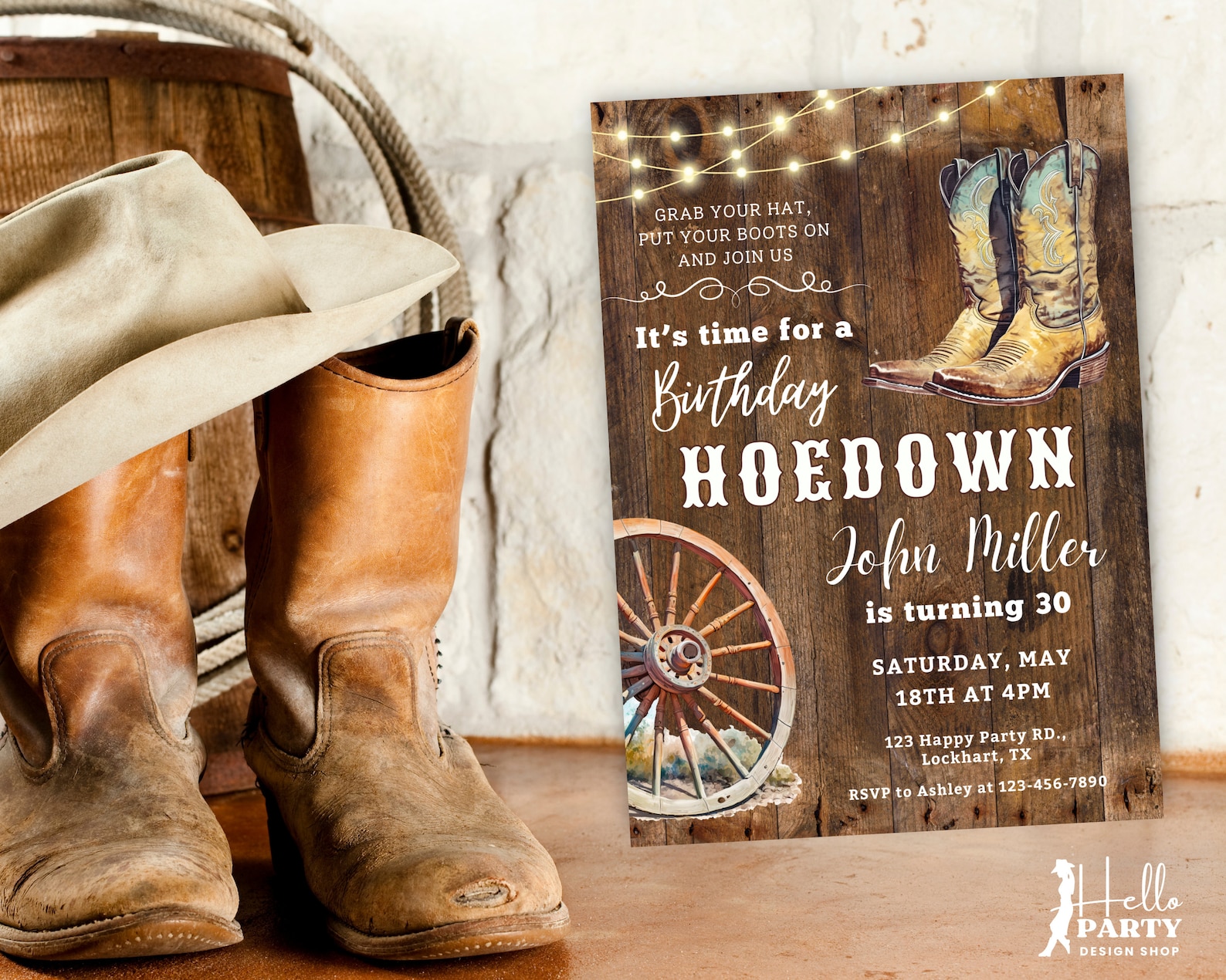 Editable Western Hoedown Birthday Party Invitation Cowboy Digital ...