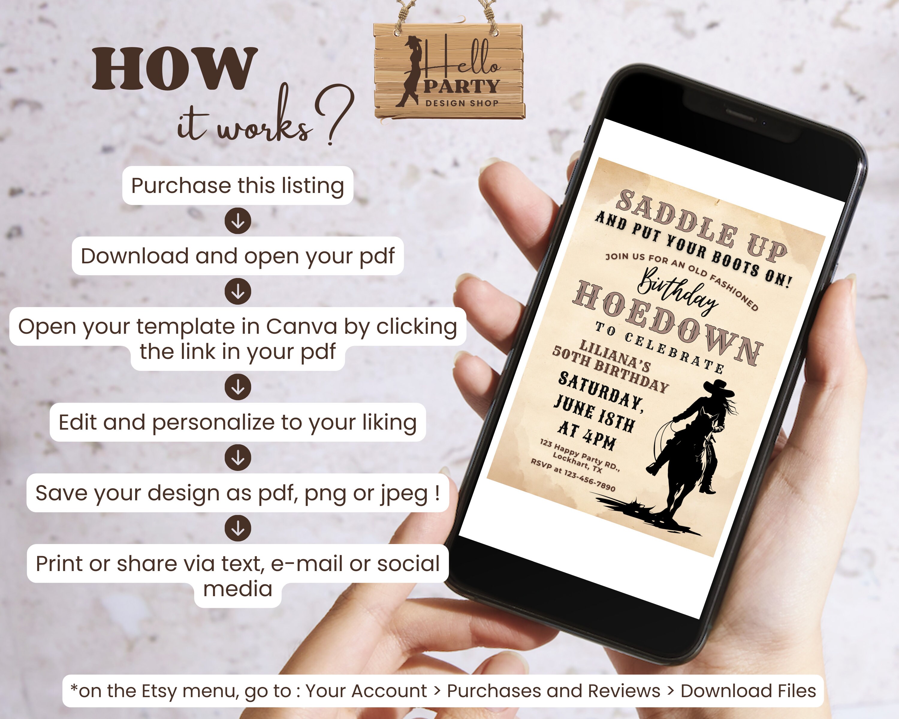 Editable Cowgirl Riding Horse Hoedown Invitation Saddle up Western ...