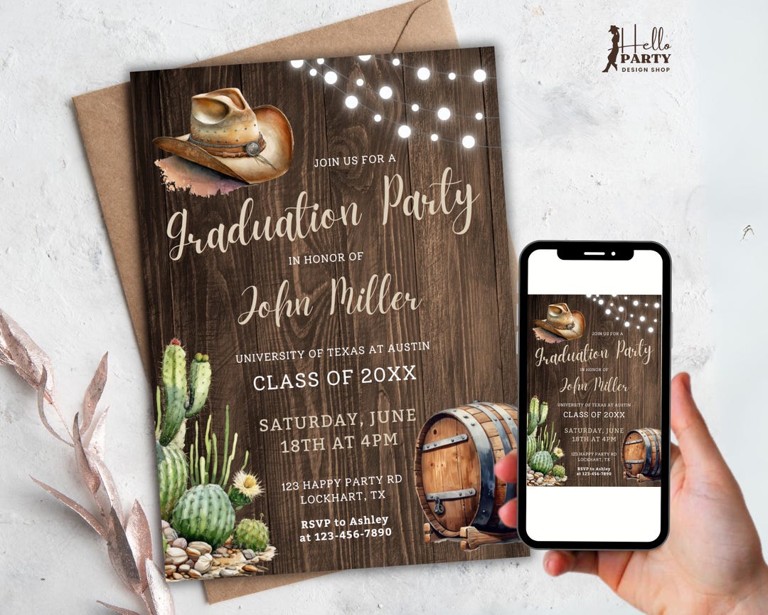 Editable Western Graduation Party Invitation, Digital Invite Rustic ...