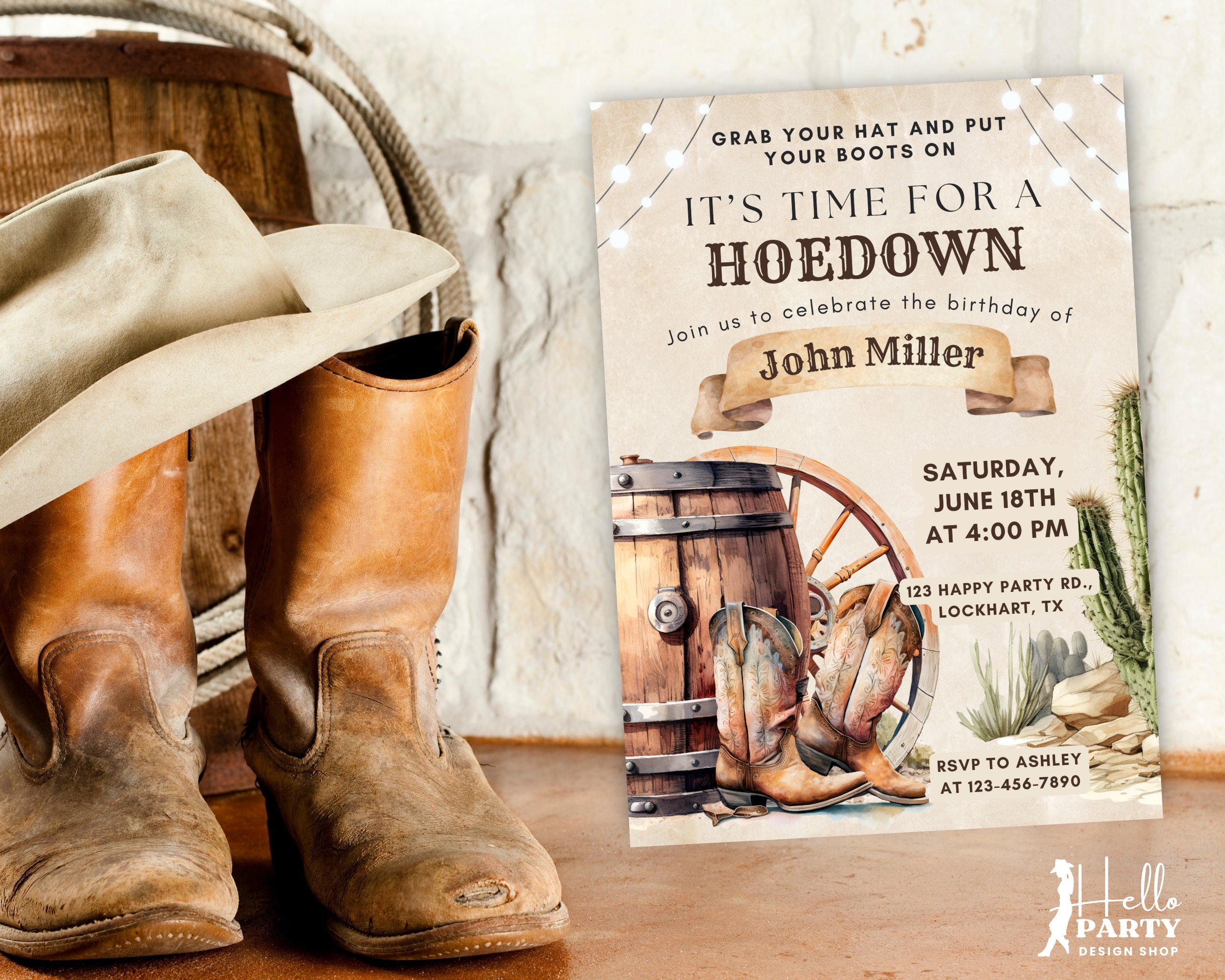 Editable Hoedown Birthday Party Invitation Cowboy Digital Invite Rustic ...