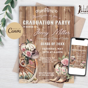 Editable Rustic Graduation Party Invitation - Digital Invite Country ...