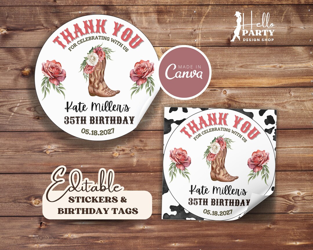Editable Cowgirl Tags, Printable Birthday Party Favor Tag, Western ...