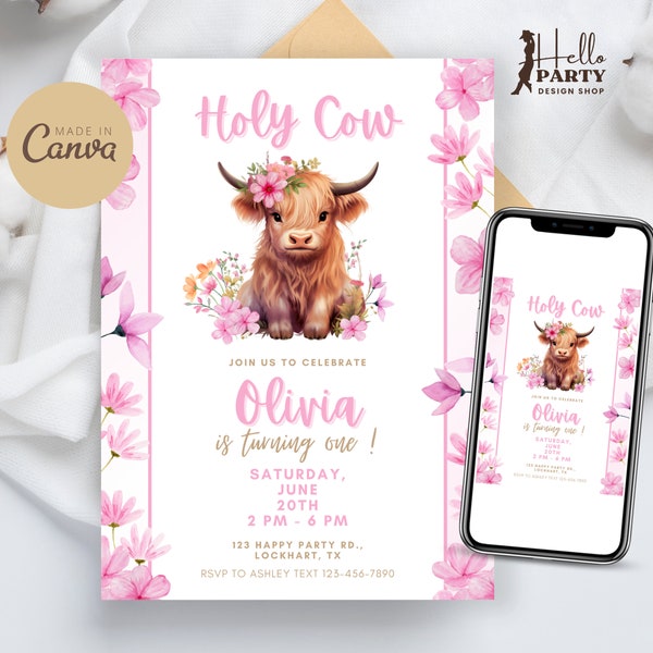 Holy Cow Im One Invitation - Etsy
