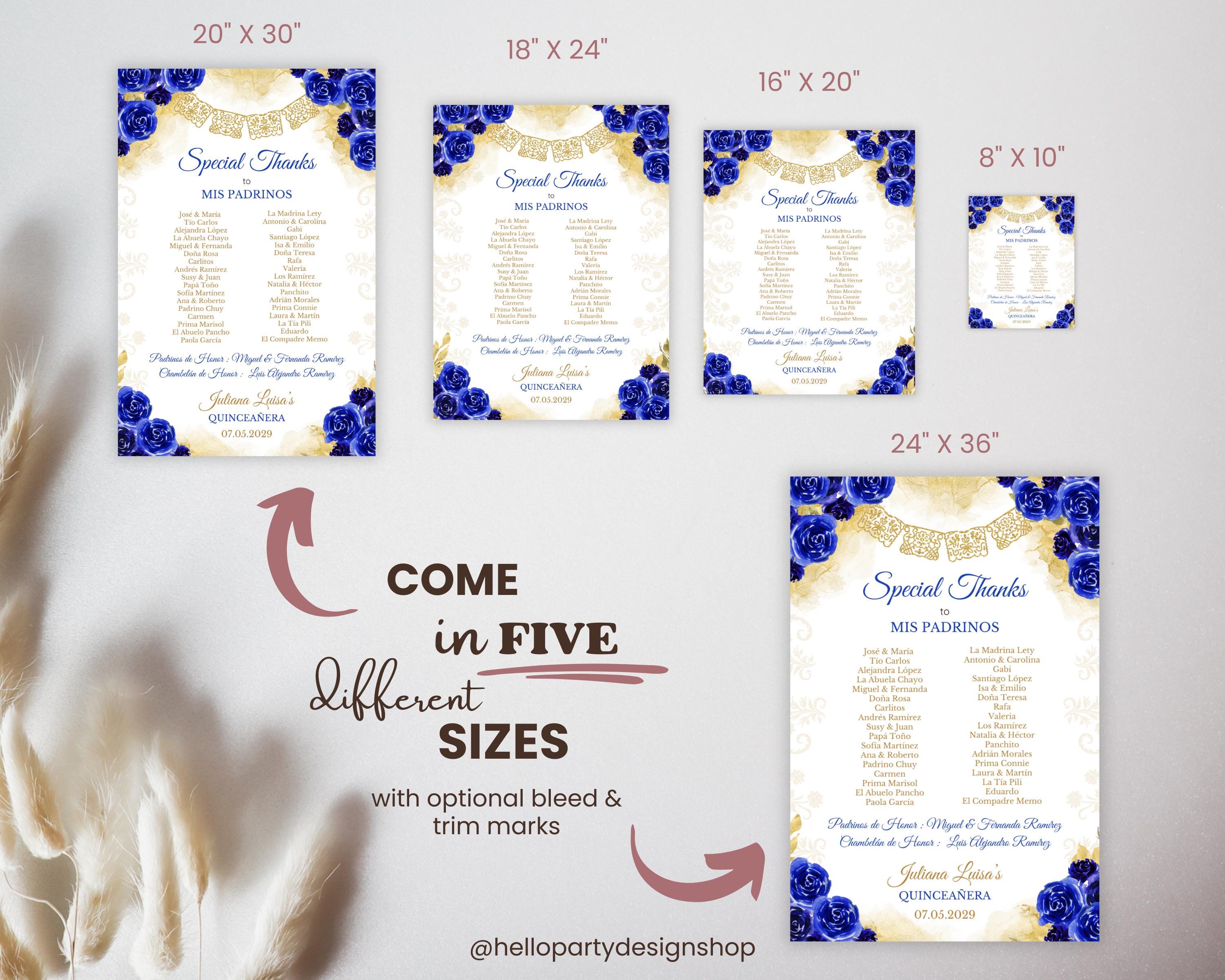 Editable Quinceañera Thank You Padrinos Sign, Royal Blue Gold, Special ...