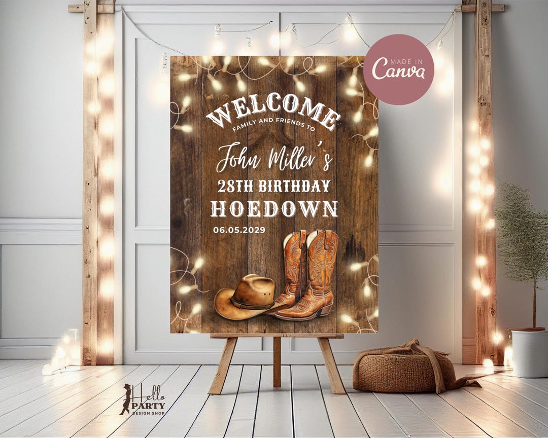 Editable Western Welcome Sign, Birthday Hoedown Welcome Sign, Cowboy ...