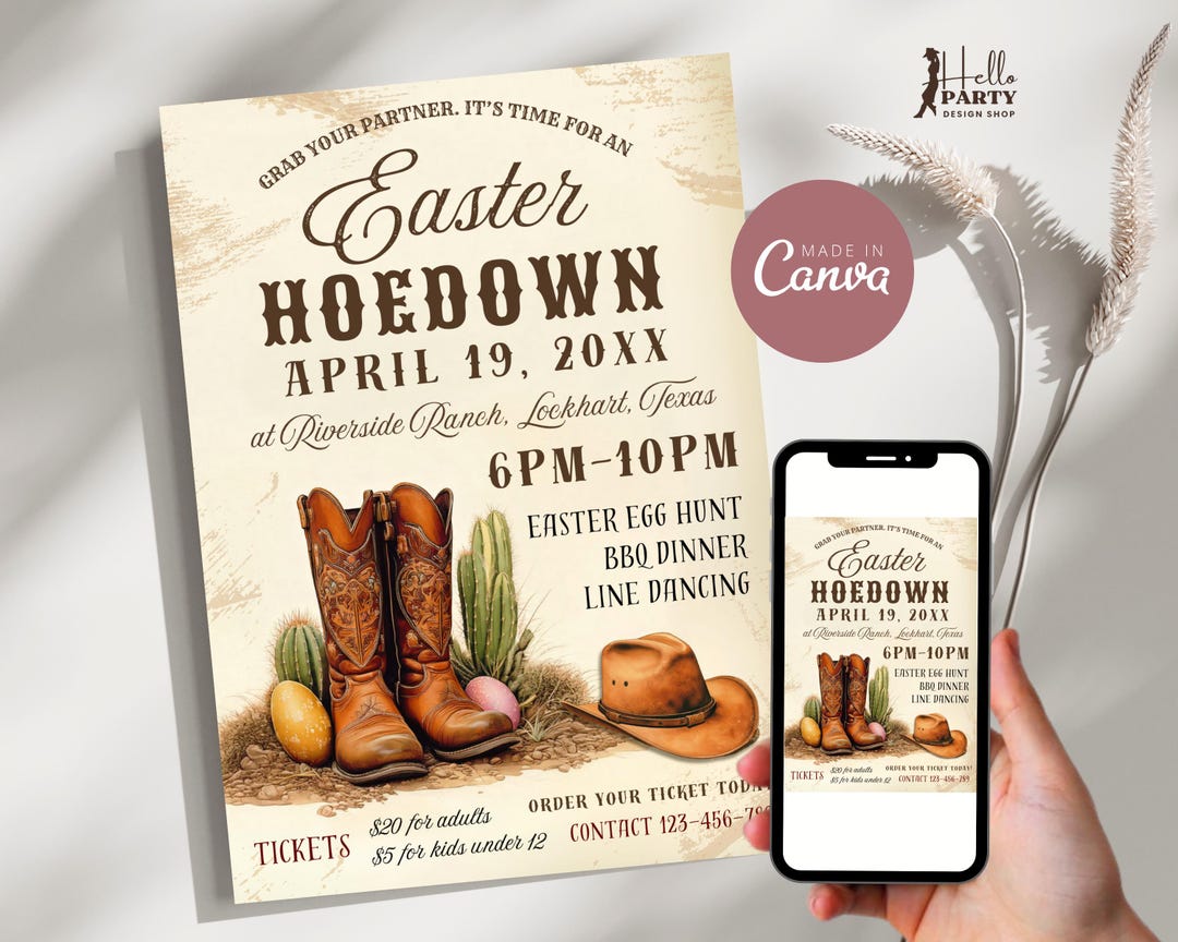 Printable Easter Hoedown Invitation, Easter Hoedown Flyer, Line Dancing ...