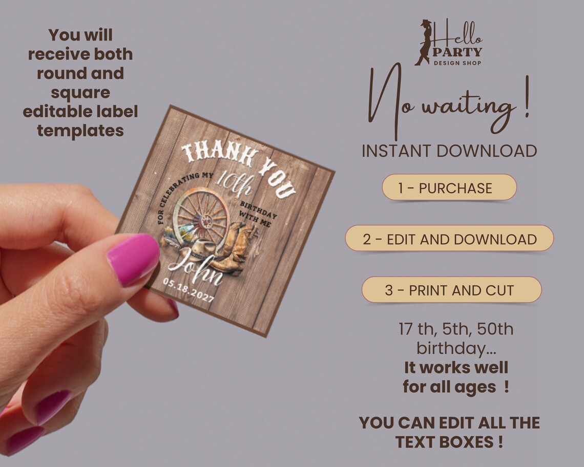 Editable Western Tags, Printable Birthday Party Favor Tag, Western ...