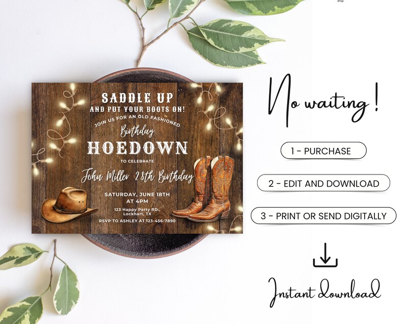 Editable Western Hoedown Birthday Party Invitation Cowboy Digital ...