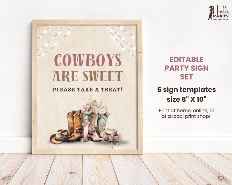 Editable Western Birthday Table Sign Set: Cowboy Cowgirl Decor (canva ...