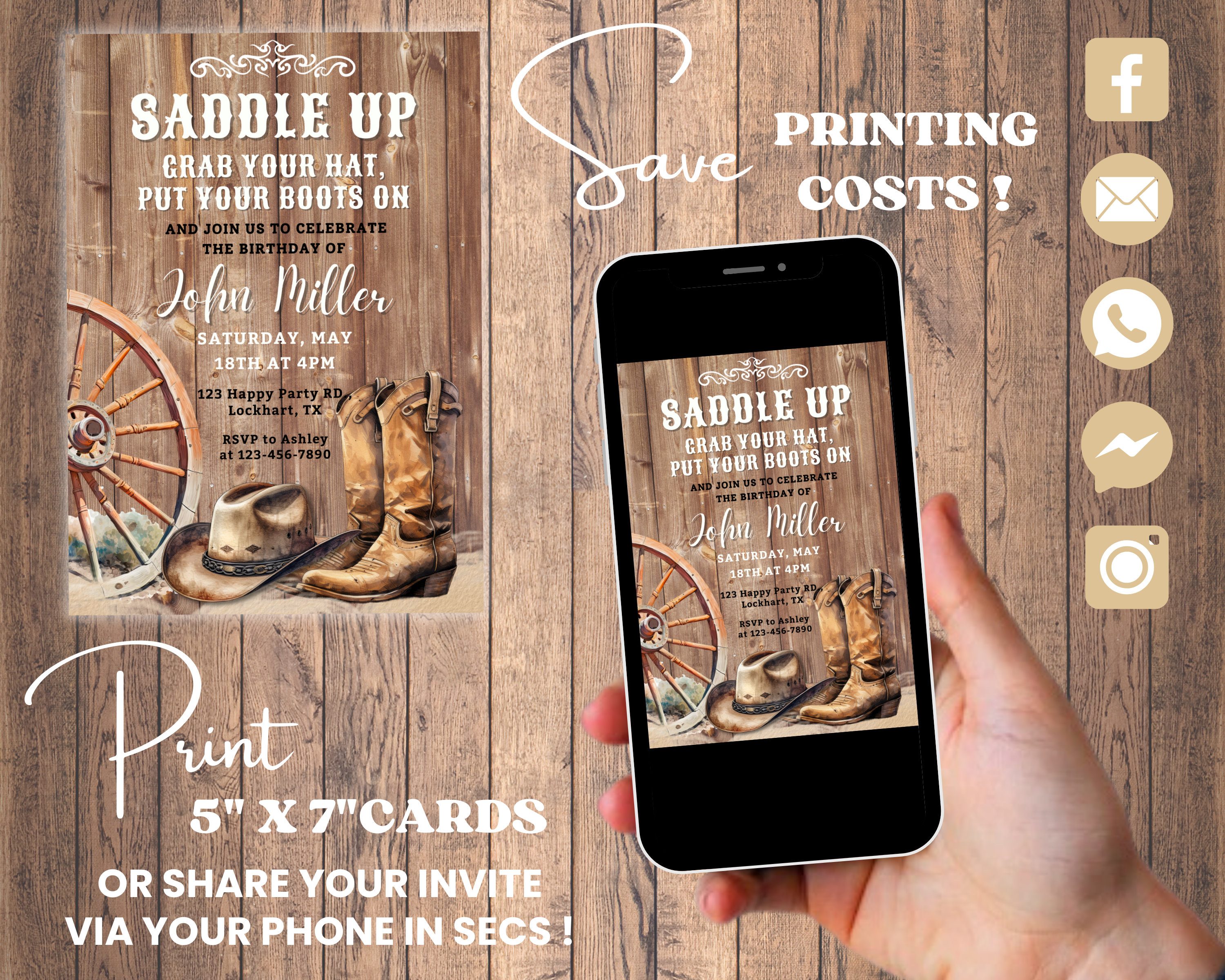 Editable "saddle Up" Birthday Party Invitation -western Cowboy Digital ...