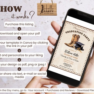 Editable Western Graduation Party Invitation - Digital Invite Rustic ...