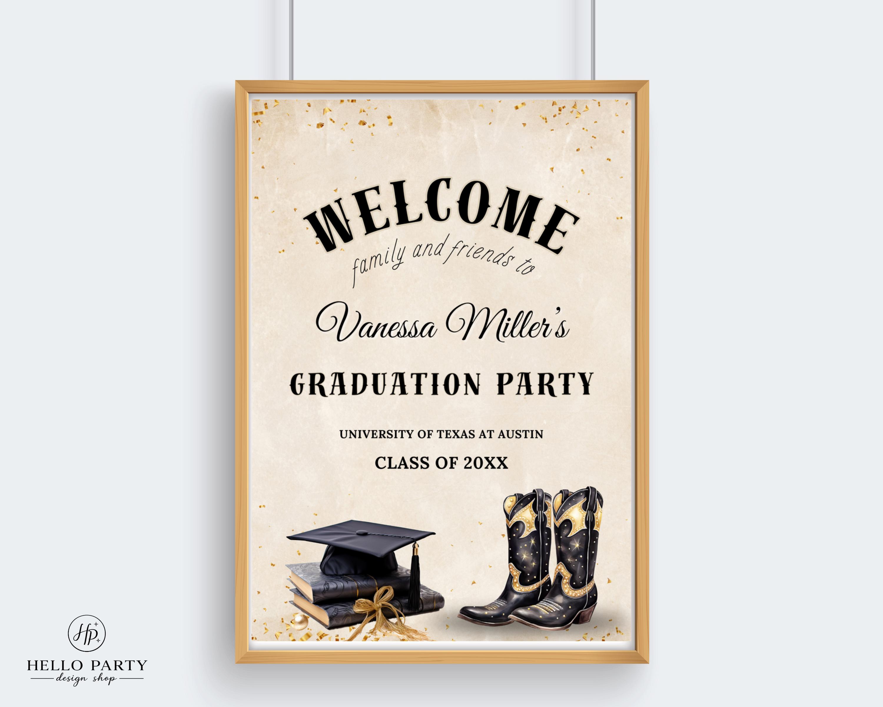 Girl Western Graduation Party Welcome Sign, Cowgirl College Grad, Boots ...