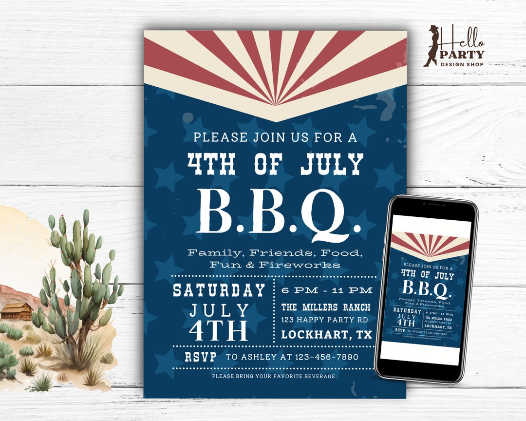 Editable 4th of July BBQ Invitation, Family Friends Fireworks Fun ...
